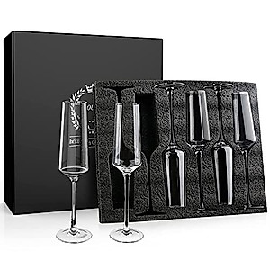 Chouggo Champagne Flutes Glass Set of 6, Hand Blown Glasses - Hand Crafted by Artisans - Premium Crystal - Gift for Birthday, Wedding, Anniversary, Christmas - 8oz, Clear