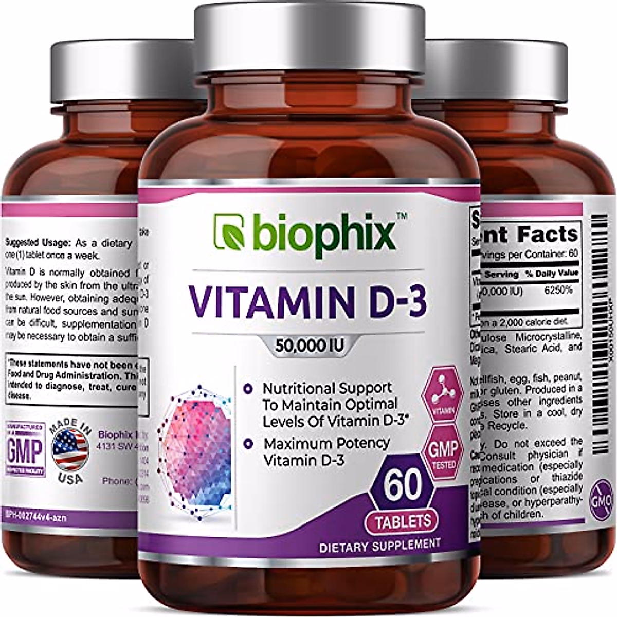 Vitamin D-3 50000 IU 60 Tablets - High-Potency Supports Strong Bones Immune Health and K2