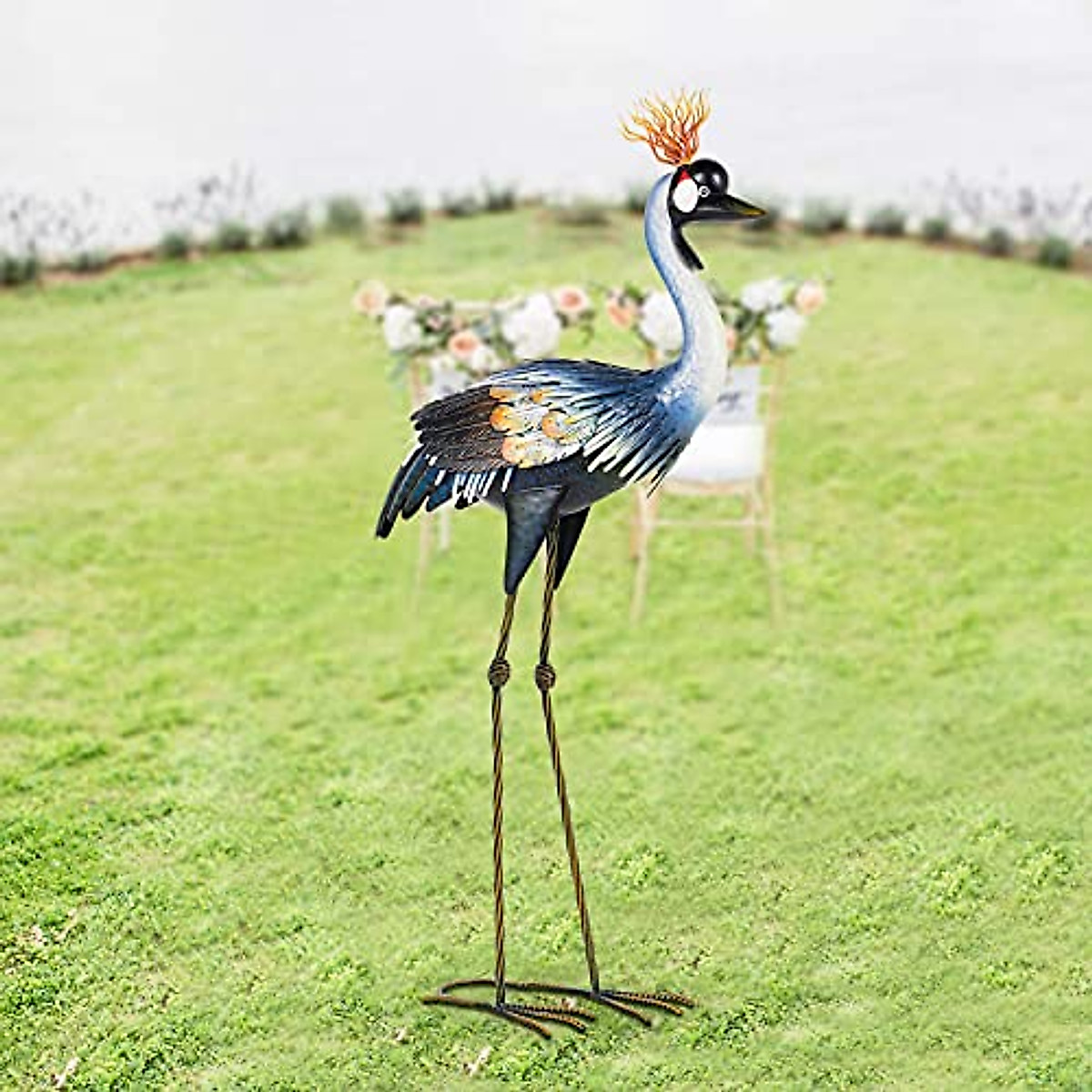 Natelf Garden Crane Statues, Standing Heron Sculptures for Outdoor, Metal Bird Yard Art for Patio Porch Backyard Lawn Decorations
