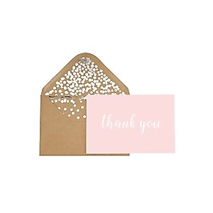 Thank You Cards - Blank 50 Pack Foiled "Thank You" Printed with 52 Foil Embossed Kraft Envelopes 4" x 6" - for Wedding Bridal Shower Baby Shower Birthday Party (Pink)