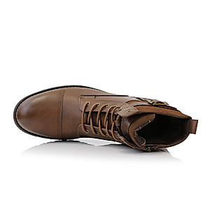 Polar Fox Patrick Men's 7-Eyelets Classic Combat Motorcycle Biker Boots with Zipper Closure, Brown, 8.5 US