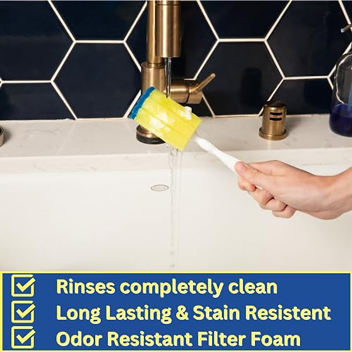 PowerPuff USA Made Reusable Baby Bottle Brush, Cleaning Sponge & Scrubber — 10" Long Handle to Scrubber — Baby Bottle, Water Bottle, Tumbler, Glass & Dish Sponge & Dish Scrub Brush — Pack of 3