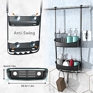 EMT ETRENDS Shower Caddy Hanging, Anti-Swing Over Head Shower Caddy Rustproof, Over the Door, Plastic Bathroom Organizer, Multiple Hanging Modes Shelf with Hooks and Suction Cups, Matte Grey