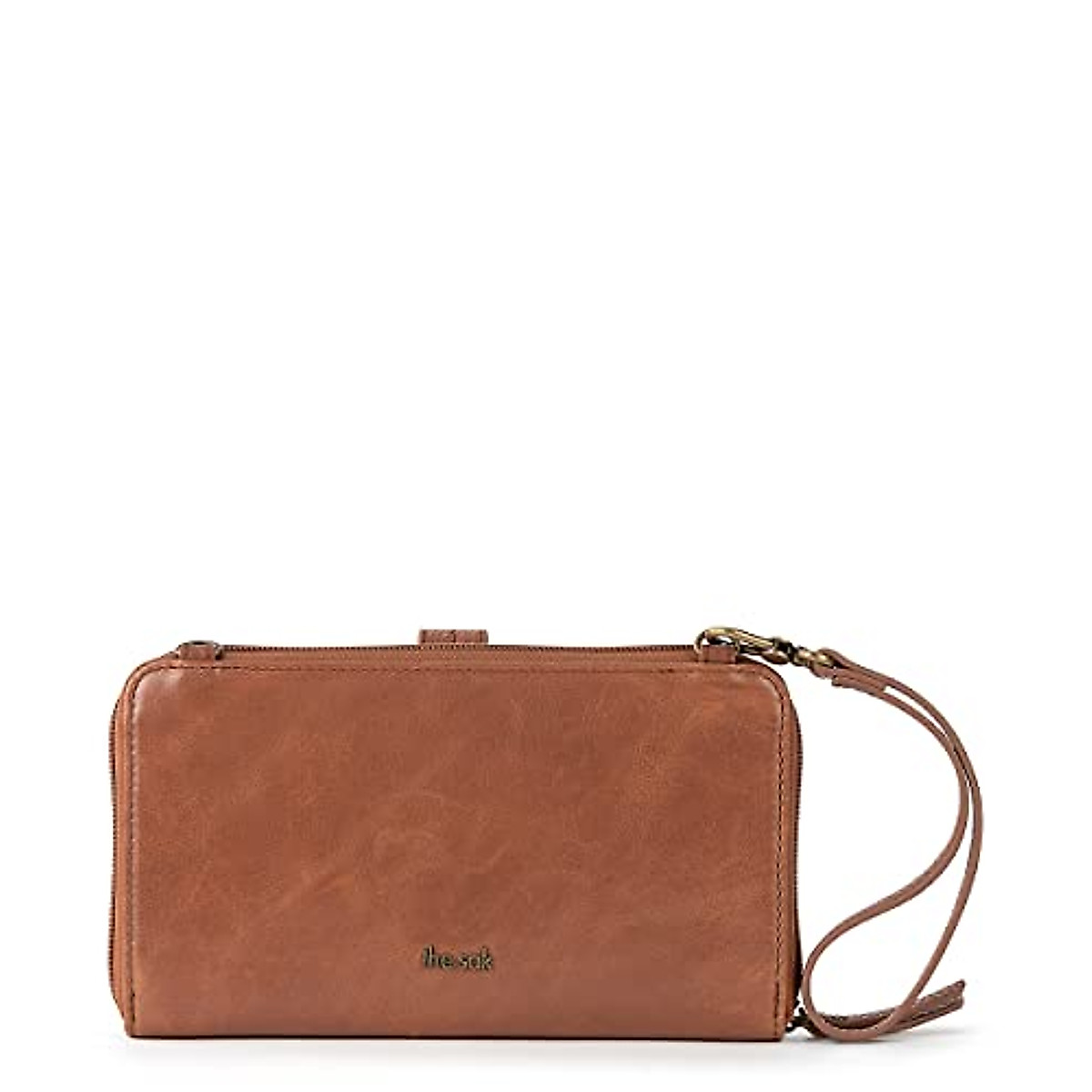 The Sak Iris Large Smartphone Crossbody Bag in Leather, Detachable Wristlet Strap, Tobacco Floral Embossed II