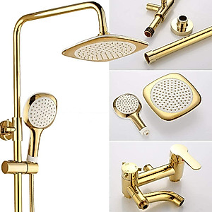 LUNEZY Golden Shower Mixer Tap System Copper Rain Shower Cold and Hot with Faucet Anti-Limestone Shower Head with Hose Shower Mixer Taps Set Bath-D