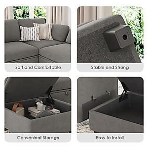 AYEASY Modular Sectional Sofa, U Shaped Sofa Couch with Storage Seats, Sectional Couches for Living Room with Chaise, 6 Seats Convertible Sofa Bed High Supportive with Adjustable Backrest 112", Grey