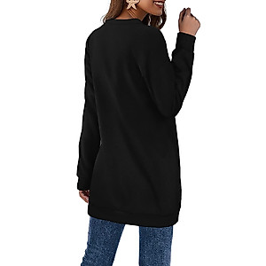OFEEFAN Oversized Sweatshirts for Women V Neck Long Sleeve Pocket Tops Black XXL