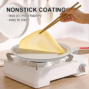 RANXINGST Non Stick Crepe Pan with Detachable Handle, 10 Inch Cast Aluminium Dosa Tawa Tortilla Pan, Pancake Pan Induction Compatible - White