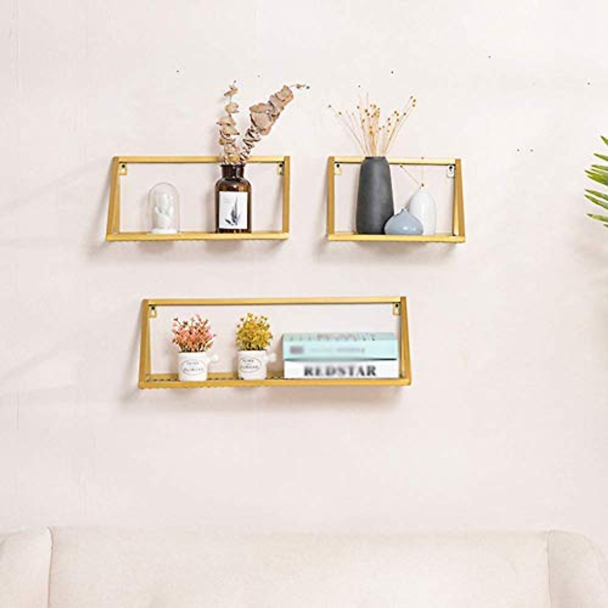 PIBM Stylish Simplicity Shelf Wall Mounted Floating Rack Shelves Simple Iron Art Bedroom Bookshelf Storage,3 Sizes,2 Colours, Metallic , ABC Combination
