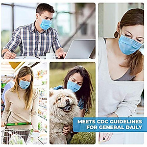 HSDZ 50PCS Bulk Face Masks for Women, Breathable 3 Ply Disposable Face Mask with Elastic Earloop Adult Mouth Cover for School Office Supplies(Blue)