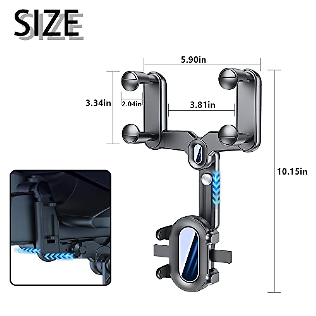 softcute Rearview Mirror Phone Holder for Car,360°Rotatable and Retractable Car Phone Holder, Four Corners Fixed Anti-Shake Design for All Phones and All Car Rearview Mirror with Button