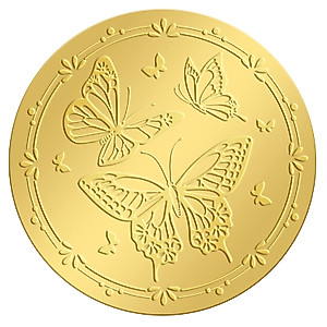 CRASPIRE 2" Gold Foil Sticker Butterfly 100pcs Gold Embossed Envelope Seals Stickers Adhesive Seal Sticker Embossed Foil Seal Butterfly for Christmas Greeting Card Wedding Invitations Party