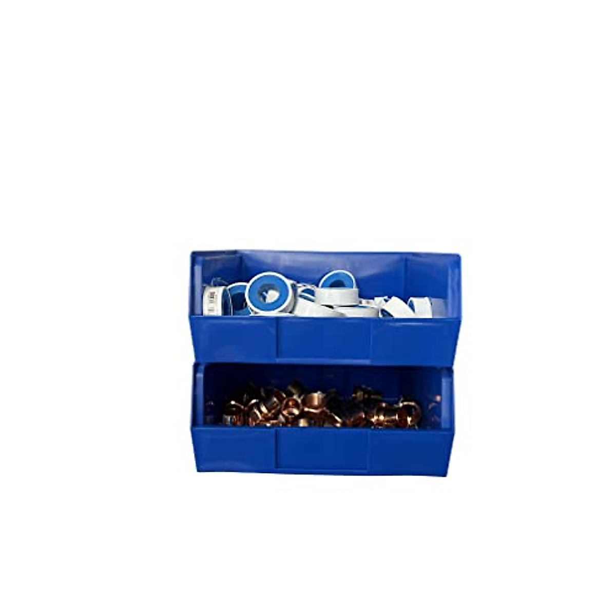 Pack of 6 Blue Plastic Storage Bin Hanging Stacking Containers, Plastic Stack & Hang Bin, Shelf Bin for Tools School, Hospital, Office, Toys - 11"W x 10-7/8"D x 5"H