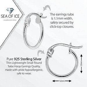 Sterling Silver Earrings for Women - Hoops Earrings For Women - Hypoallergenic Earrings for Women Silver, Silver 12MM