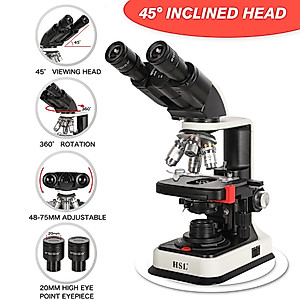 HSL 40X-2500X Binocular Compound Microscope Profesional,3MP Camera Electron microscopes for Adults,Biological lab microscopio 1000x 400X Mechanical Stage Digital abbe Condenser