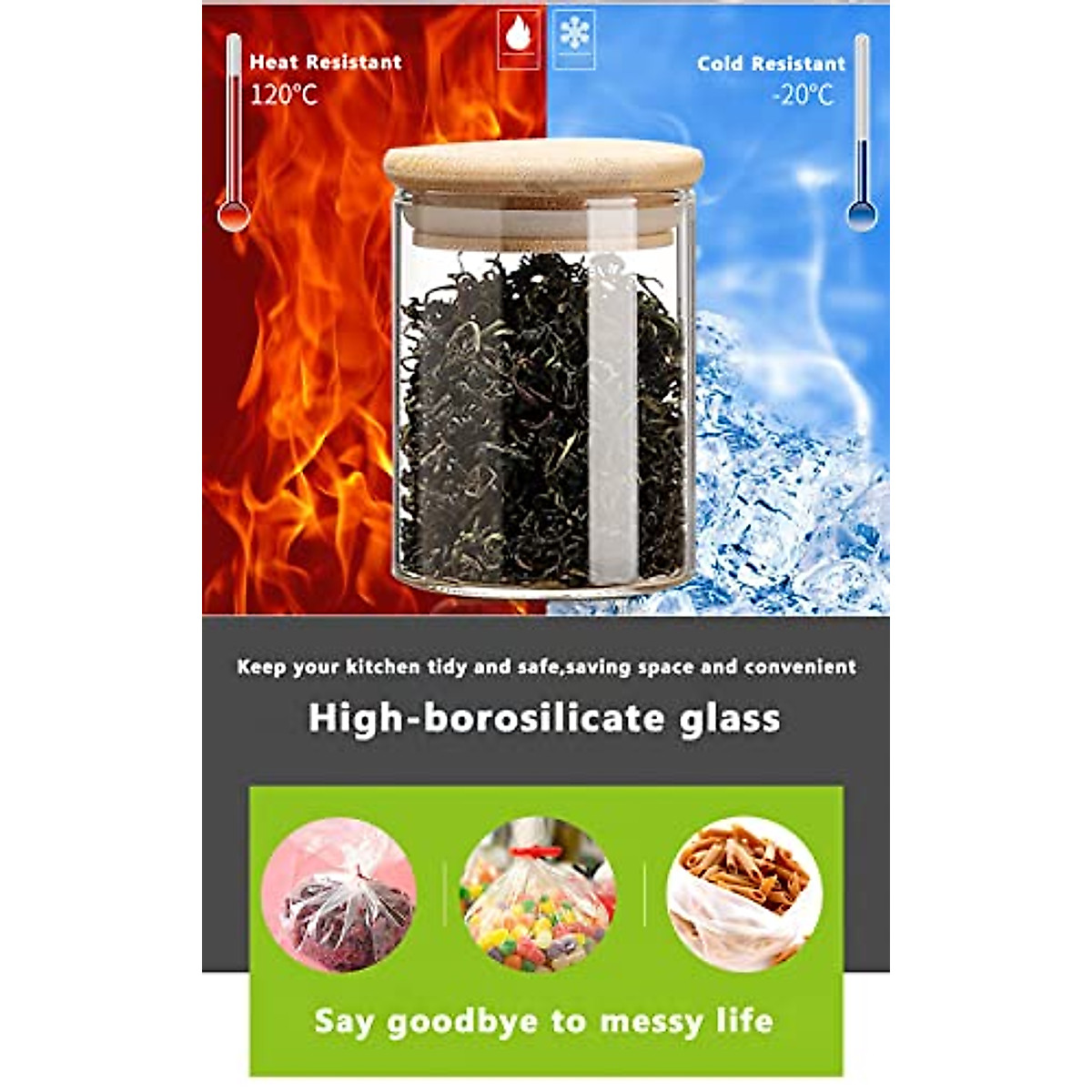 NEPIVEL 2 Pack Glass Jars with Bamboo Lids, 18.5Oz Glass Containers with Airtight Bamboo Lid and Spoons,100% Sealed Glass Spice Jars for Candy Coffee Beans Sugar Nuts Cookies, 540ml