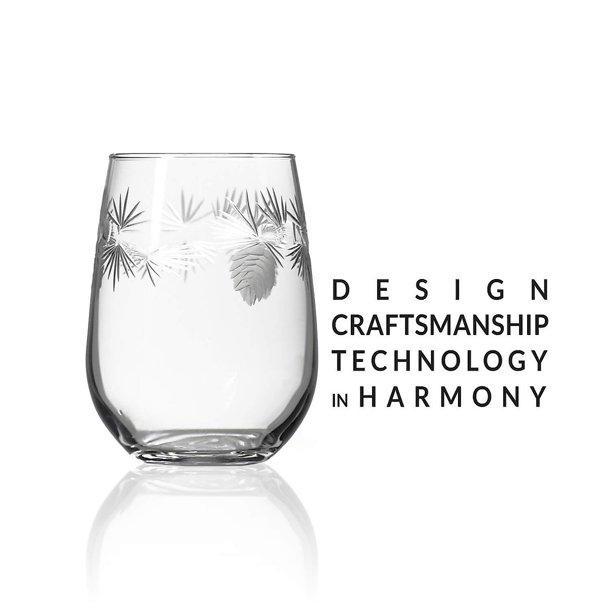 Rolf Glass Icy Pine Stemless Wine Tumbler 17 ounce - Stemless Wine Glasses – Lead-Free Glass - Etched Tumbler Glasses – Proudly Made in the USA (Set of 4)