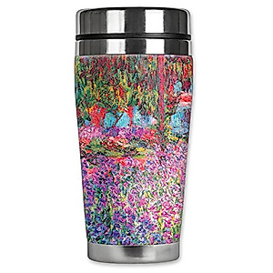 Mugzie "Monet: The Artist's Garden" Stainless Steel Travel Mug with Insulated Wetsuit Cover, 20 oz, Black