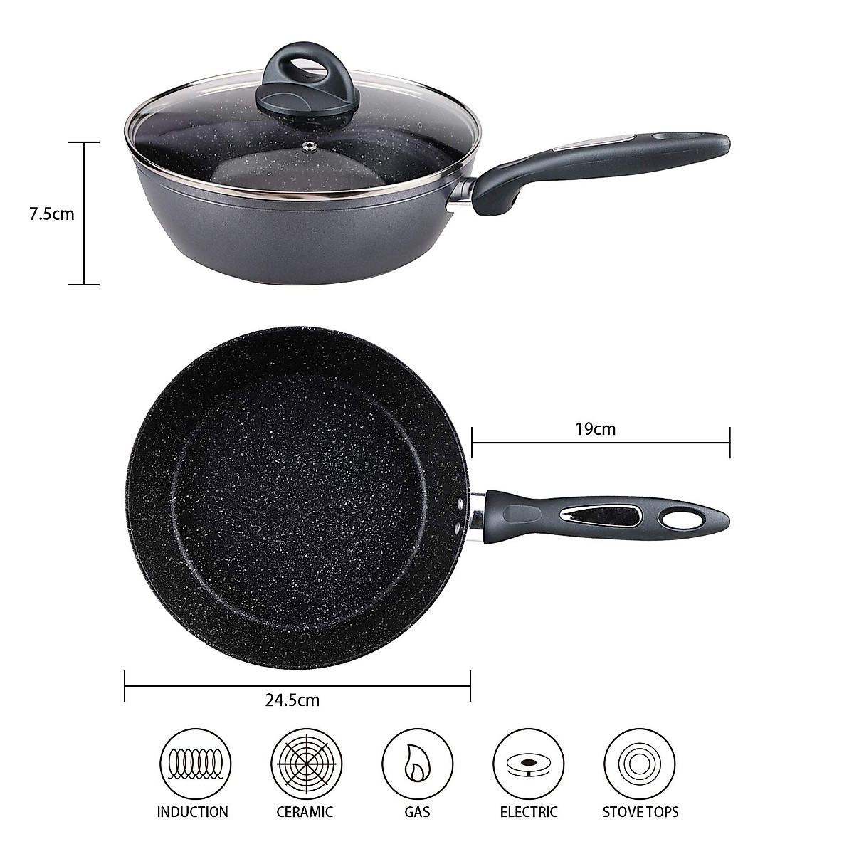 Nonstick Deep Frying Pan Saute Pan with Lid and Ergonomic Handle Skillet Omelet Fry Pan Nonstick Cookware Maifan Stone Pan 9.5Inch 3Qt