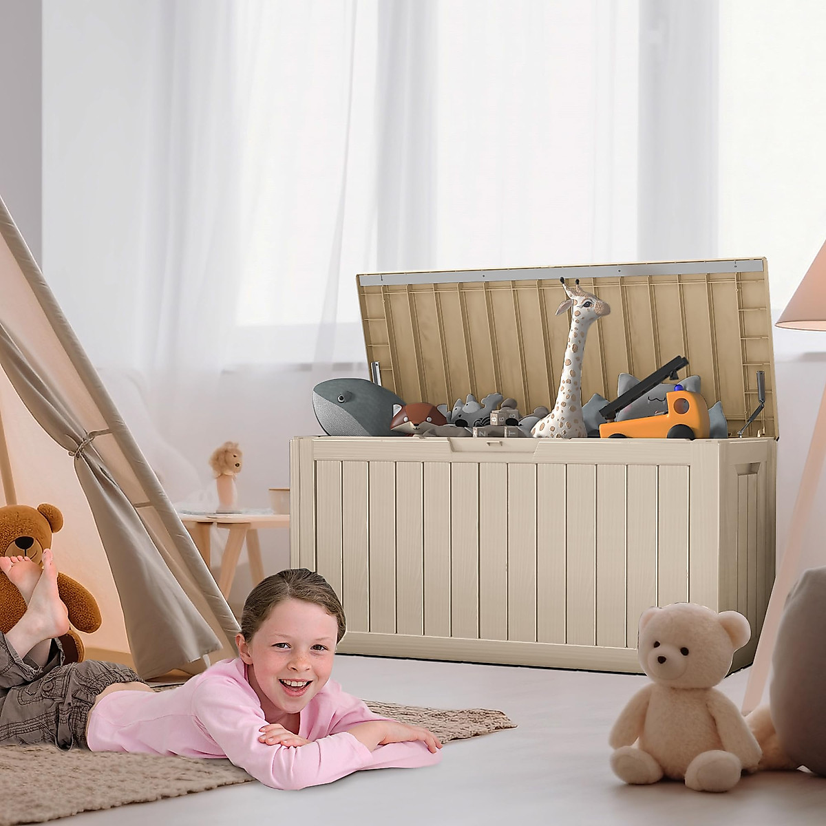 GYMHILL Outdoor Deck Box Waterproof Resin Storage Box with Lockable Indoor Outdoor Storage Bin for Patio Cushions,Patio Furniture, Gardening Tools,Pool Accessories (80 Gal Grey)