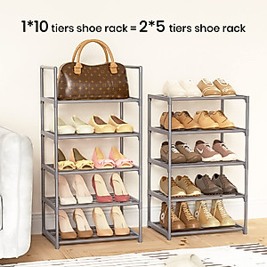WEXCISE 10 Tiers Tall Shoe Rack Narrow 20-24 Pairs Shoe Rack for Closet Entryway Vertical Metal Shoe Rack Organizer Shoe and Boots Organizer Storage Sturdy Shoe Shelf Shoe Stand Gray