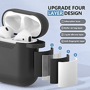 GOKIMAE for AirPods Case Cover,Soft Silicone Protective Cover with Keychain and AirPod Cleaner kit,Compatible with Apple AirPods 2nd & 1st Generation Charging Case (Black)