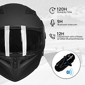ILM Bluetooth Motorcycle Helmet Modular Flip up Full Face Dual Visor 6 Riders Group Intercom Mp3 FM Radio DOT Model 902BT PRO(Matte Black, Large)