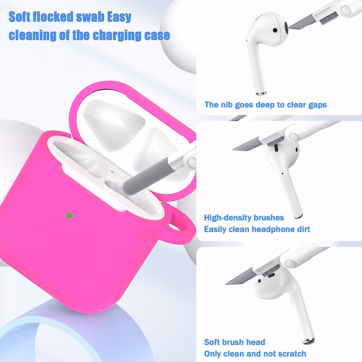 MHYALUDO for AirPods Case Cover, Military Grade Anti-Fall Soft Silicone Shock-Absorbing Protective for AirPods 2&1 Generation Case Skin Touch with Keychain and Cleaning kit, Rose Pink