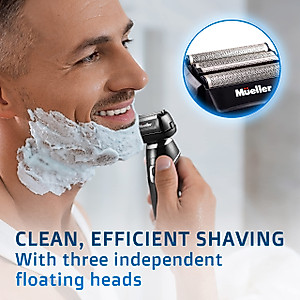 Mueller Razor for Men, 5-Element Cutting System, Wet/Dry, Rechargeable, Precision Trimmer, LED, 40,000 Cross-Cutting Actions/Min For Closest Shave