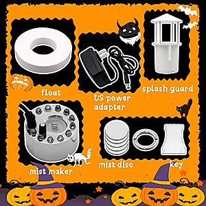Halloween Mist Maker, Halloween LED Ultrasonic Mister Fogger with Light Witch Cauldron Diffuser Fog Machine Atomizer Bowl Terrarium High Output Humidifier Water Vaporizer with Splash Guard Float Disc