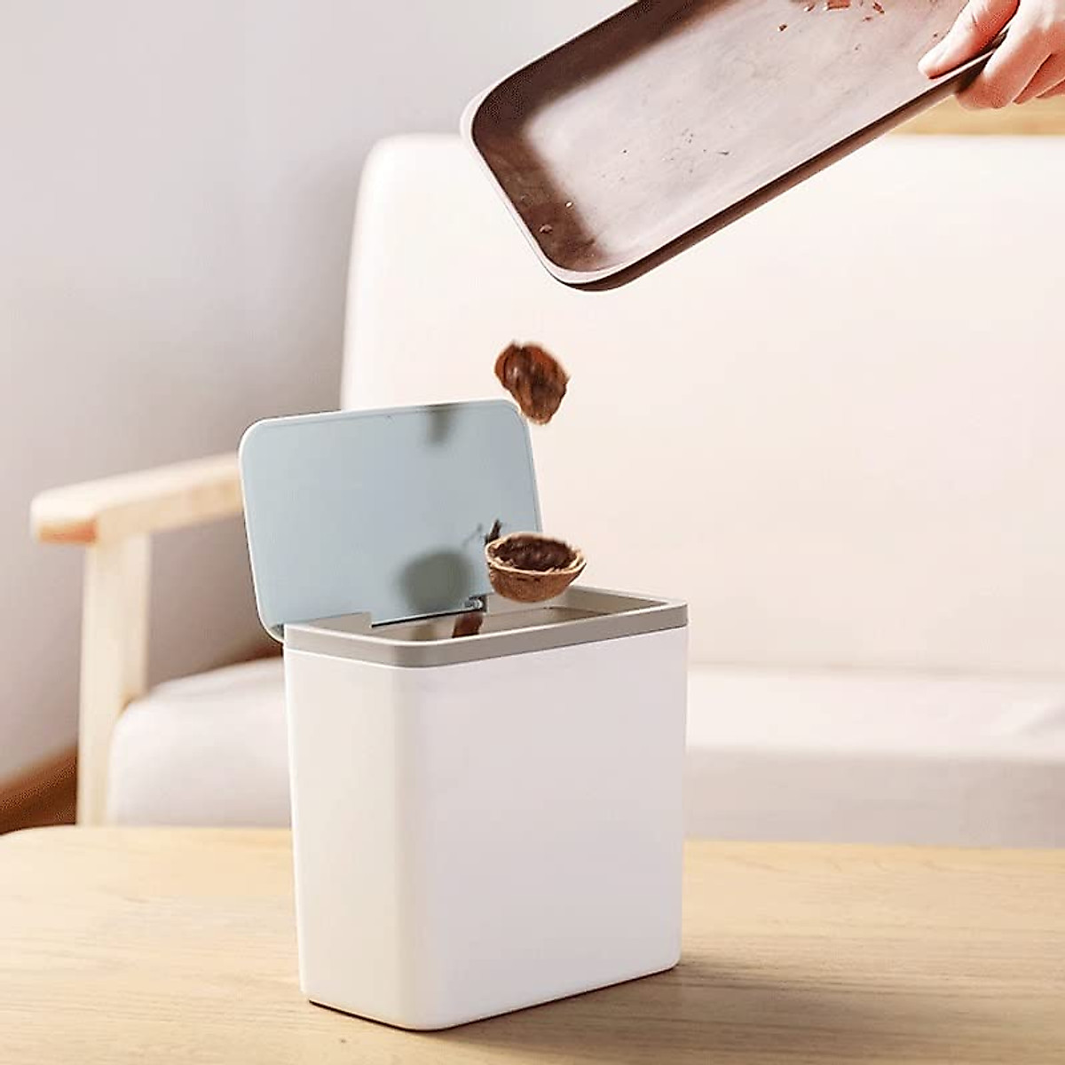 FEER Square Waste Bin Desktop Garbage Basket Home Table Office Supplies Trash Can Dustbin Sundries Barrel Box Blue, Size : 15 * 8.5cm