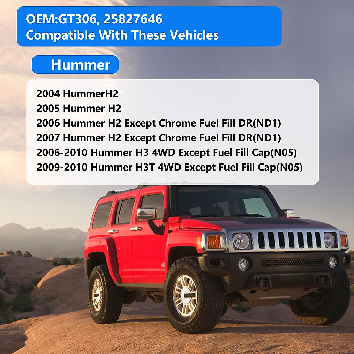 Replace Gas Cap and Fuel Cap GT306, 25827646 compatible Hummer-2004 2005 2006 2007 Hummer H2, 2006 2007 2008 2009 2010 Hummer H3, 2009 H3T Hummer、etc.