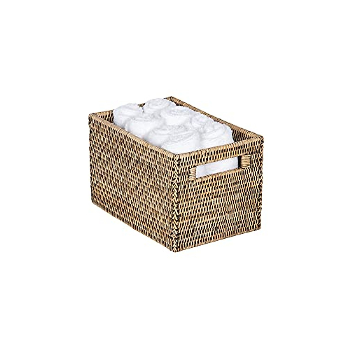 La Jolla Rattan Shelf Basket with Handles, Small, Black-Wash
