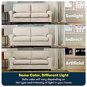 Serta Copenhagen 61" Rolled Arm Sofa, Easy Care Polyester, Soft Pillow Back, Pocket Coil Seat Cushions, Removable Covers, Loveseat or Couch for Small Spaces, Living Rooms or Bedrooms, Buckwheat Beige