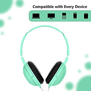 Bulktech 718 On-Ear Wired Headset for Children - Stereo Sound, Tangle-Free 5ft Long Cord with 3.5mm Jack, Compatible with Kindle, Fire, Tablets, and Suitable for School, Travel - 1 Pack Green