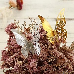 Kesote 100Pcs Wedding Party Table Name Number Place Cards, 3D Butterfly for Wine Glass Decoration Wall Decals, Gold and Silver