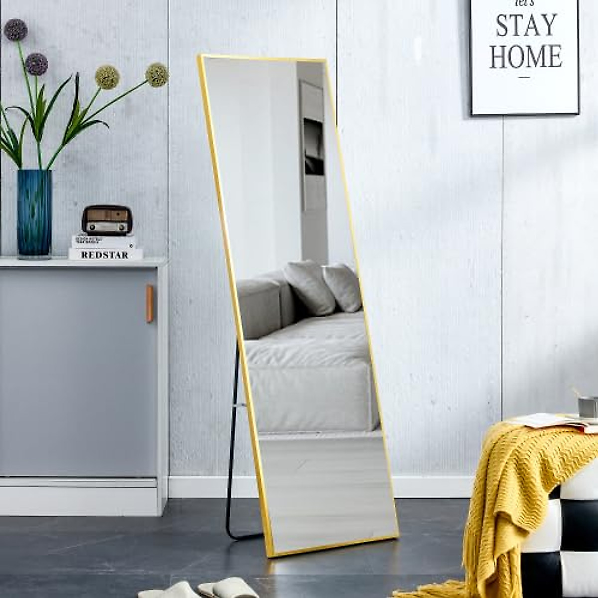 Wekity Aluminum Alloy Metal Frame Wall Mounted Full Body Mirror, Bathroom Makeup Mirror, Bedroom Entrance, Decorative Mirror (63"* 20")