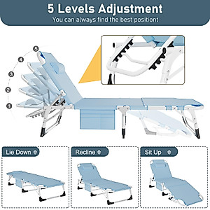ABORON Patio Lounge Chair, 4in1 Folding Heavy Duty 500LB Loading Chaise Chair, Adjustable Portable Chair for Home Garden Beach Office Nap Camping Sleeping