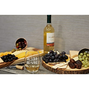 Lushy Wino – Be Kind, Re-Wine – Cute, Novelty, Etched Stemless 16-Ounce Wine Glass with Funny Sayings in Gift Box