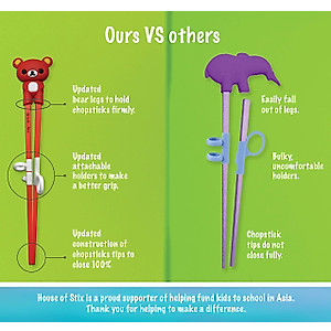 Kids chopsticks for kids children beginner adults toddler training chopsticks with reusable helper (Bears 5-Pack)