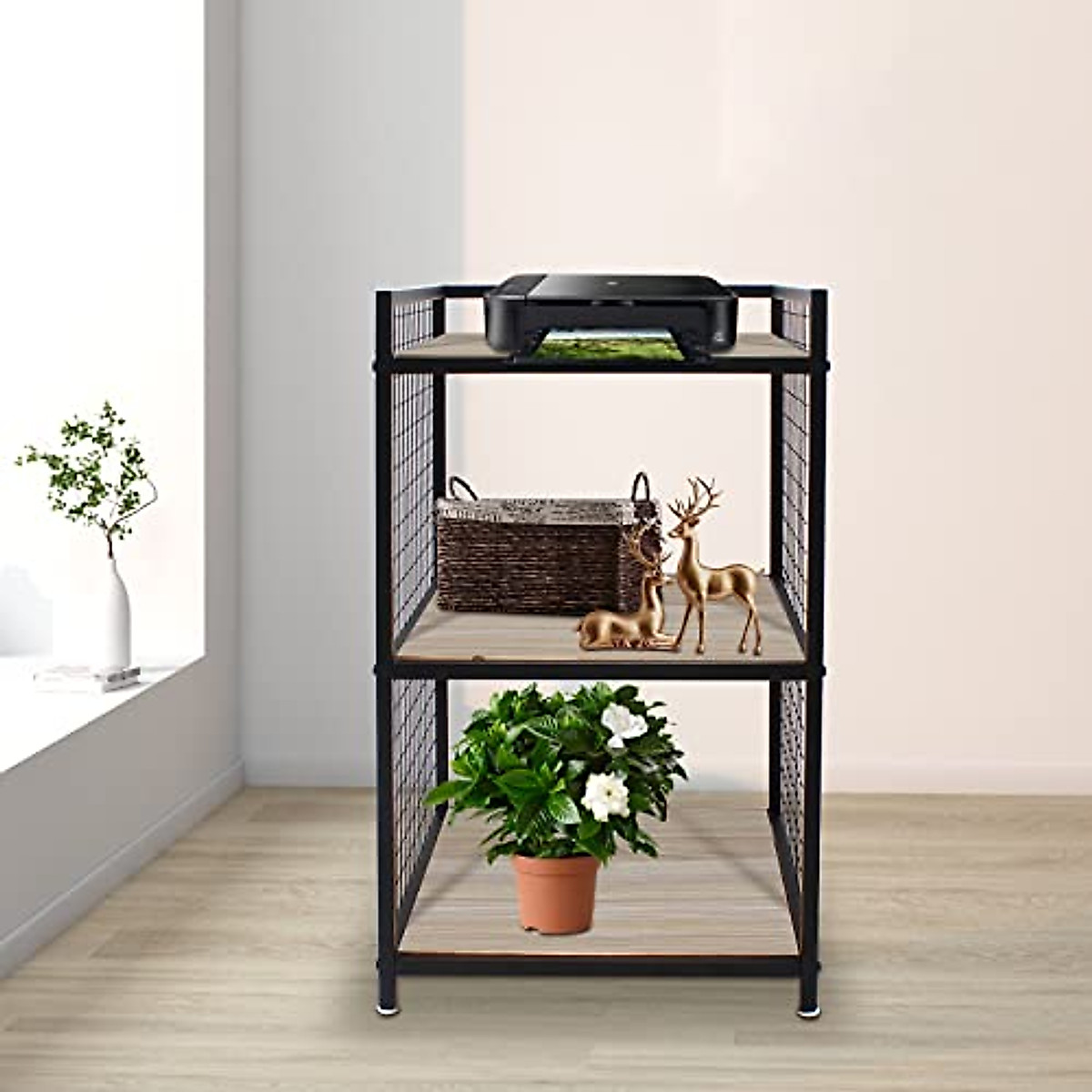 LOYALHEARTDY 3-Shelf Shelving Storage Unit Industrial 3-Tier Storage Rack Metal and Wood Style Bookshelf Multi-Purpose Indoor Garage Storage Organizer Shelves, 21.3" x 21.3"x 34.6" (3-Tier)