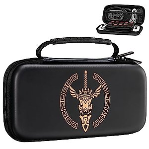 MoKo Carrying Case for Nintendo Switch OLED/Nintendo Switch, Hard Shell Travel Carry Case w/10 Games Slots, Zelda Switch Case for Zelda Tears of the Kingdom & Nintendo Switch Accessories, Black Golden