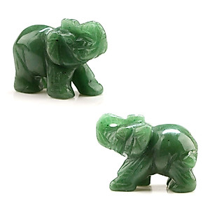 Carved Healing Crystals Gemstones Elephant Statue Figurine Collectible Decor 1.5 inches (Green Aventurine)