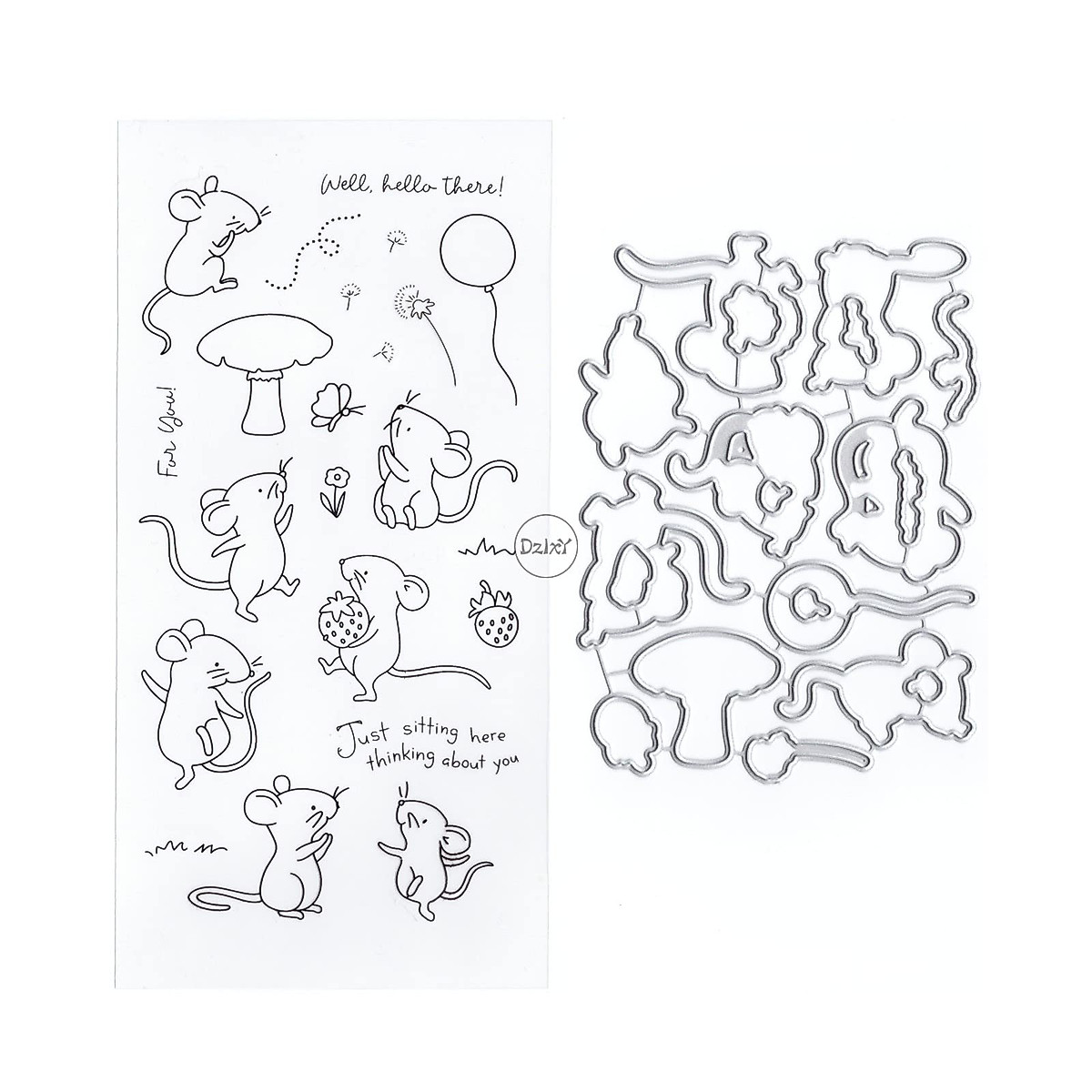 DzIxY Strawberry Mouse Clear Stamps and Metal Cutting Dies Sets for Card Making Scrapbooking Paper Supplies Silicone Seals Storage Pockets