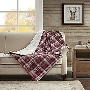 Woolrich Oversized Reversible Throw Blankets Premium Diamond Quilting, Cabin Lifestyle, Soft, Cozy Spun with Sherpa Reverse Cover for Couch, Bed and Office, 50x70, Tasha Red