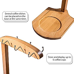 WINGOFFLY Cup Holder Mug Rack - Bamboo Coffee Cup Rack Home Storage Creative Tea Mug and Saucer Display Organizer for Coffee Mugs, Tea Cups, Mason Jars, and More - Holds 6 Mugs