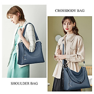 Over Earth Soft Leather Handbags for Women Shoulder Hobo Bag Large Tote Crossbody Bag (O103E Indigo Blue)