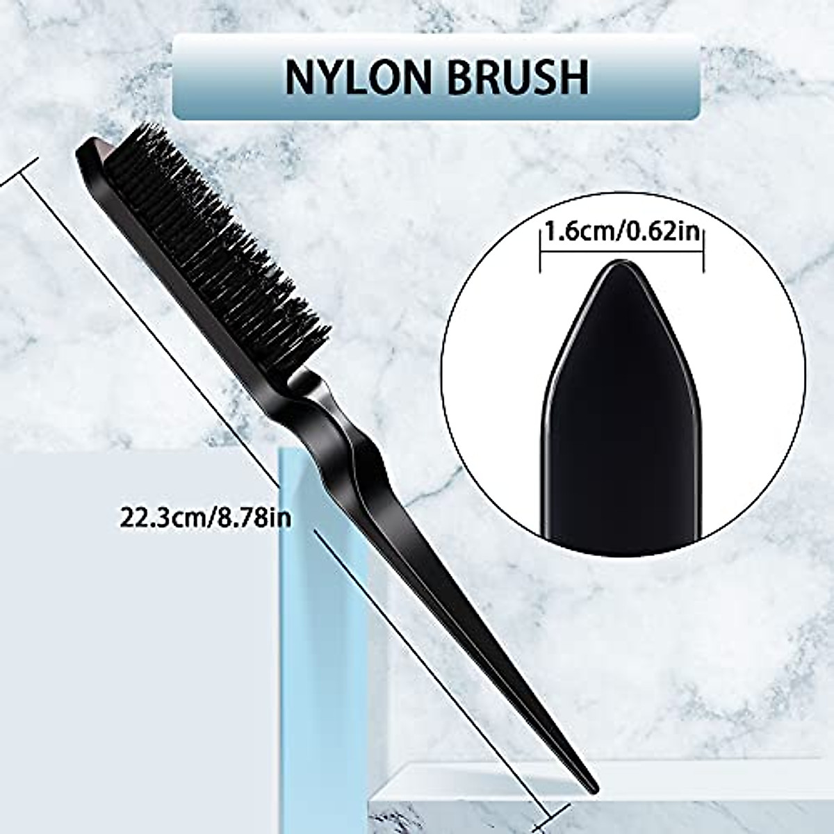 Geiserailie 3 Pcs Slick Back Hair Brush Set Bristle Brush Edge Control Teasing Comb for Women Black Hair(Black)