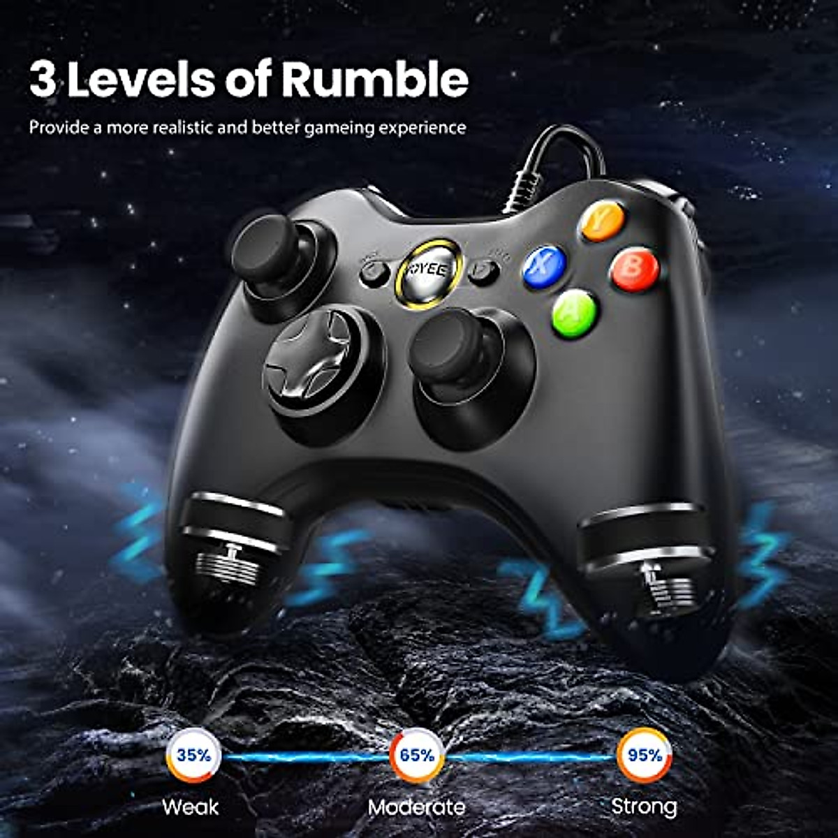 VOYEE PC Controller, Wired Controller Compatible with Microsoft Xbox 360 & Slim/PC Windows 10/8/7, with Upgraded Joystick, Double Shock | Enhanced (Black)