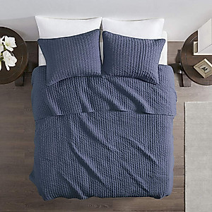 Madison Park Keaton Quilt Set-Casual Channel Stitching Design All Season, Lightweight Coverlet Bedspread Bedding, Shams, King/Cal King(104"x94"), Stripe Navy, 3 Piece